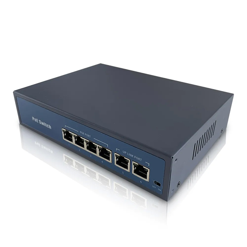 4+2 port asztali PoE switch, 4 PoE + 2 Uplink (60W) - CAMERA